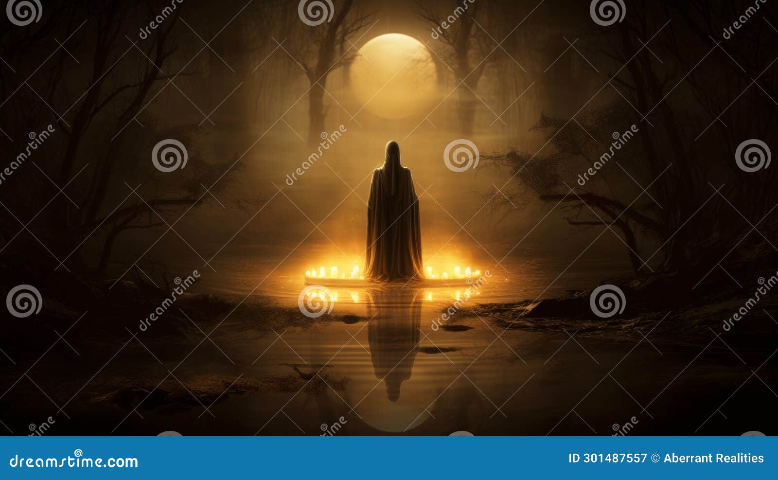 A Dark Figure Standing in the Middle of a Forest with a Full Moon in ...