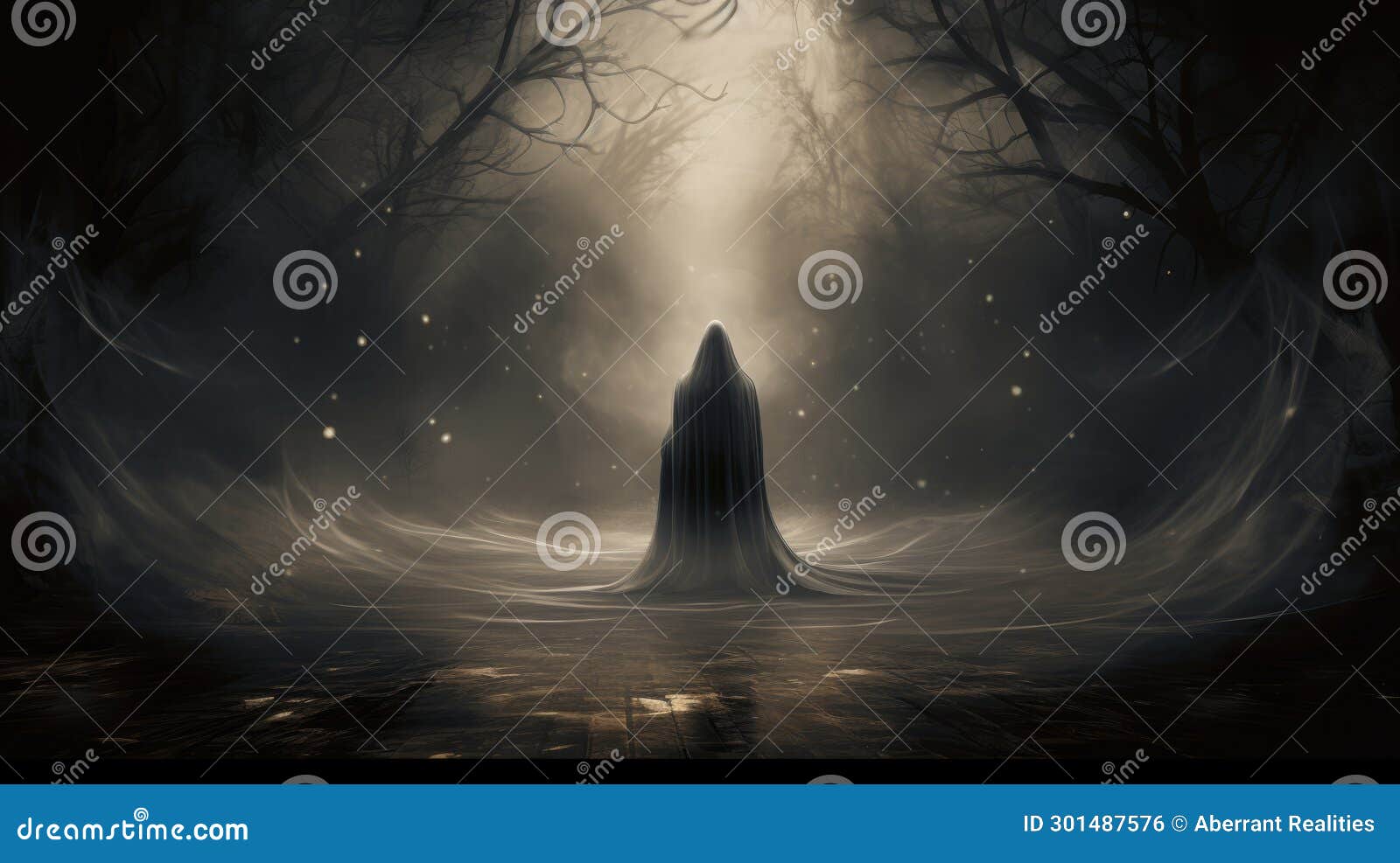 A Dark Figure Standing in the Woods with a Light Coming Out of it Stock ...