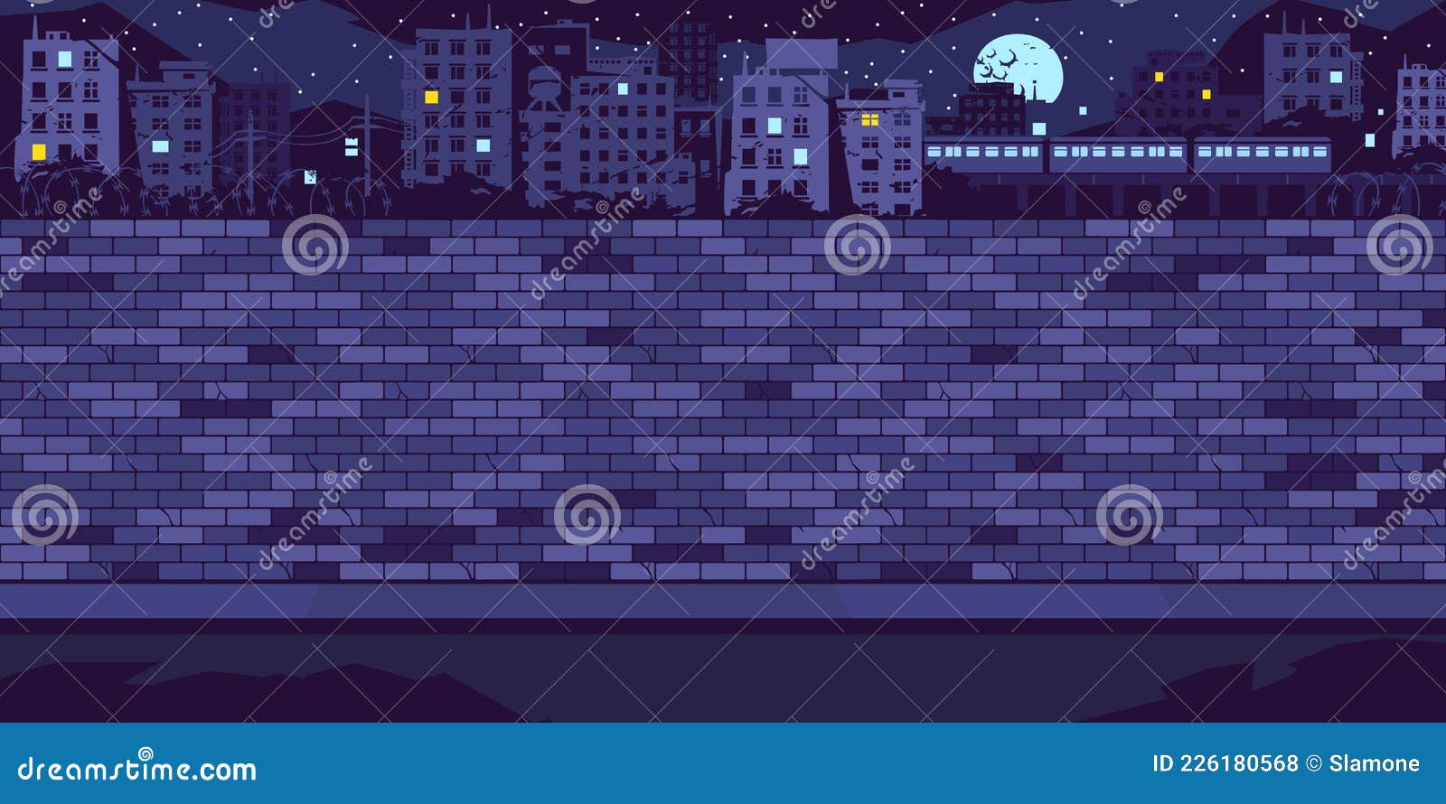 Dark Flat Empty Night Brick Wall with Background of the Cityscape ...