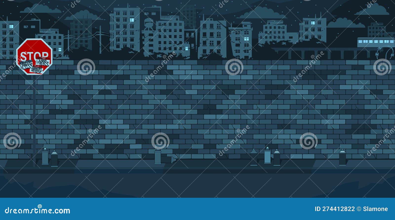 Night Red Brick Wall Texture Seamless Pattern Vector Illustration For ...