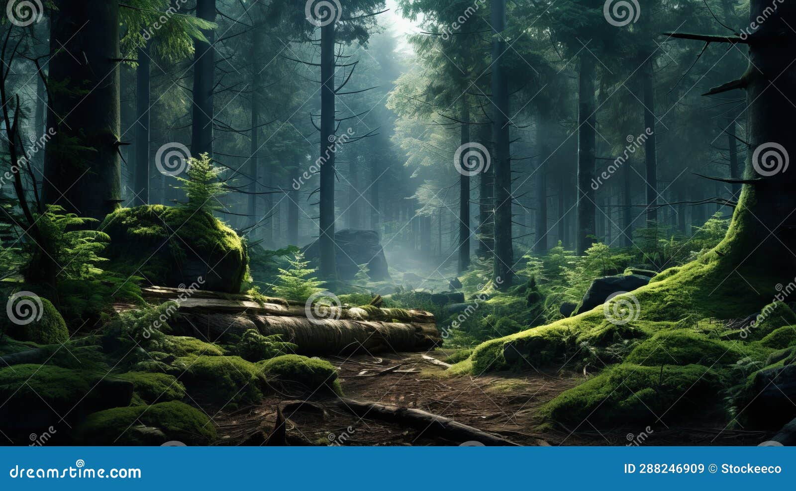 Dark and Foreboding Forest with Hemlock in Photorealistic Style Stock ...