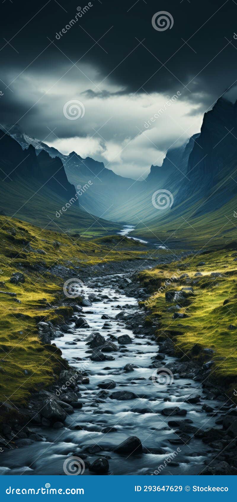 Dark and Foreboding Landscape: a River Flowing in a Mountain Stock ...