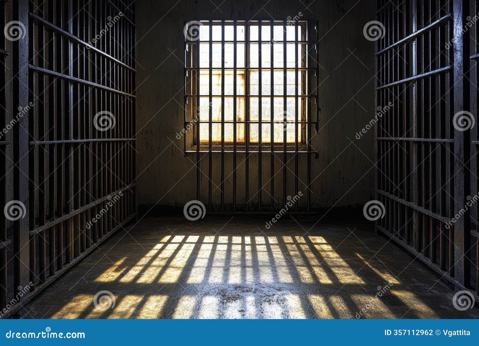 Dark And Foreboding Prison Cell With Dim Lighting And Iron Bars Stock ...