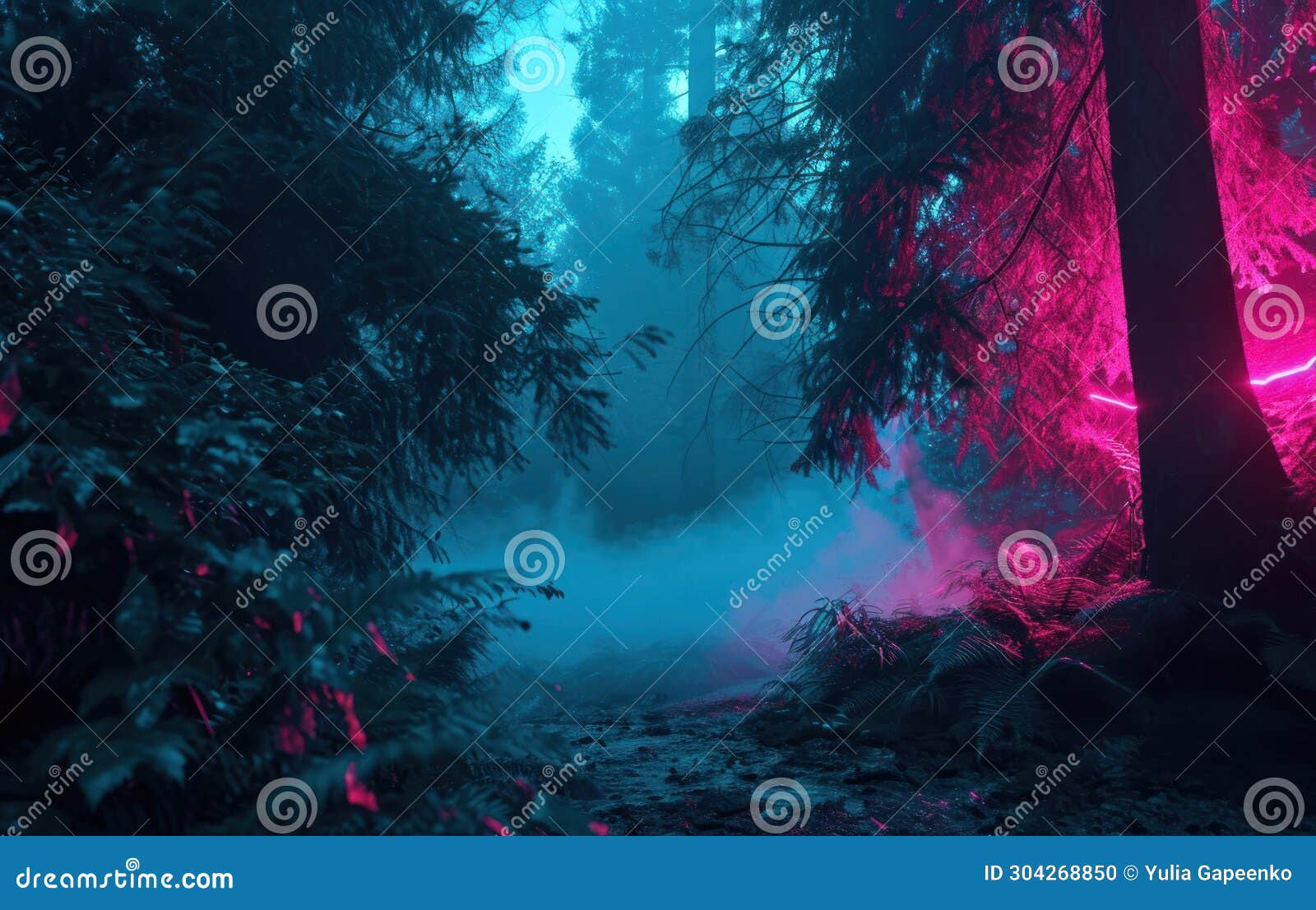 Dark Forest Abstract Wallpaper with Neon Lights Stock Illustration ...