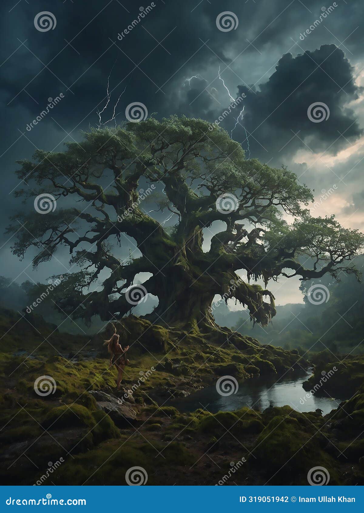 Dark Forest Artwork with Thunder Storm in Jungle Stock Illustration ...