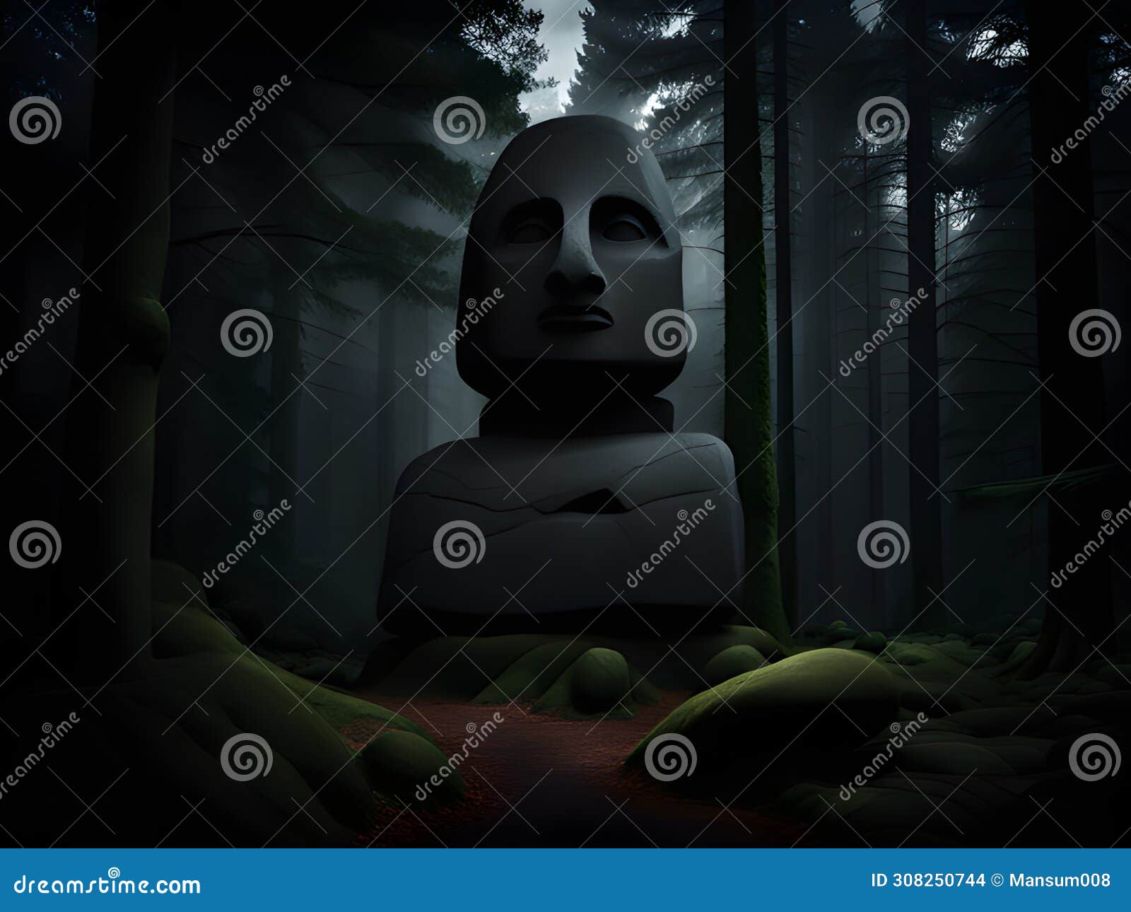 Dark Forest with a Evil Stone Statue in the Mountains Stock ...