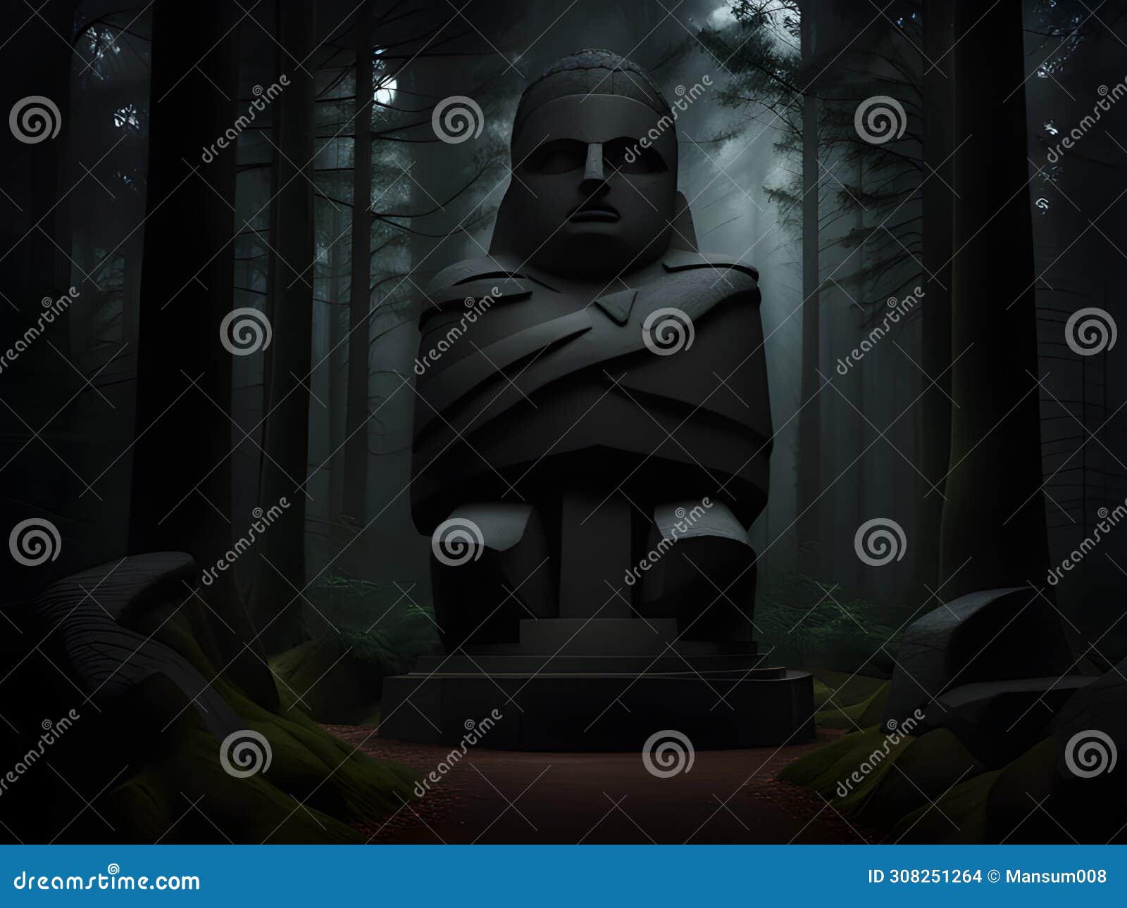 Dark Forest with a Evil Stone Statue in the Mountains Stock ...