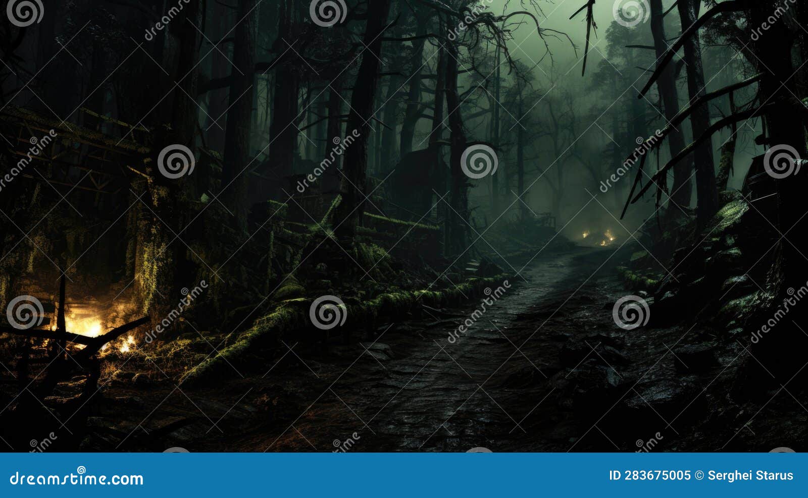 A Dark Forest with a Fire in the Middle of it. Generative AI Image ...