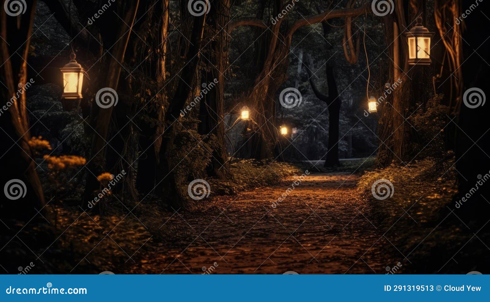 Path in the Middle of a Forest at Night Stock Illustration ...