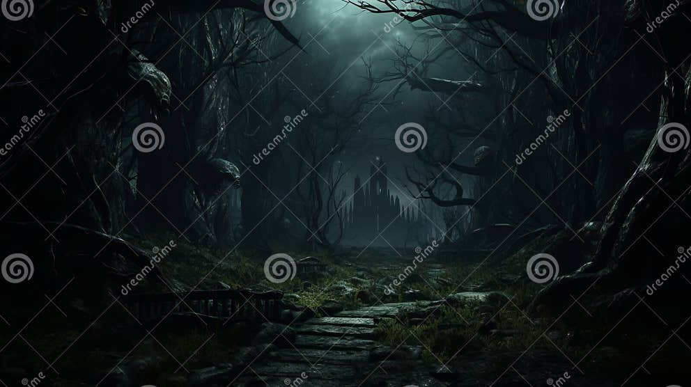 A Dark Forest with a Path Leading into it Stock Illustration ...
