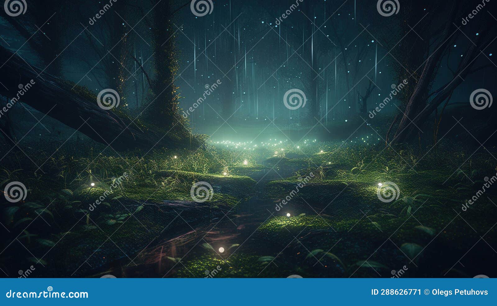 A Dark Forest with a Path Leading To a Light at Night Stock Image ...