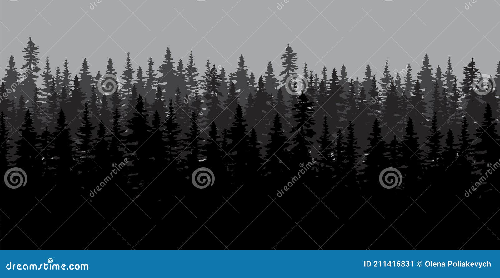 Dark Forest Silhouette. Nature Illustration. Silhouette Vector. Night ...