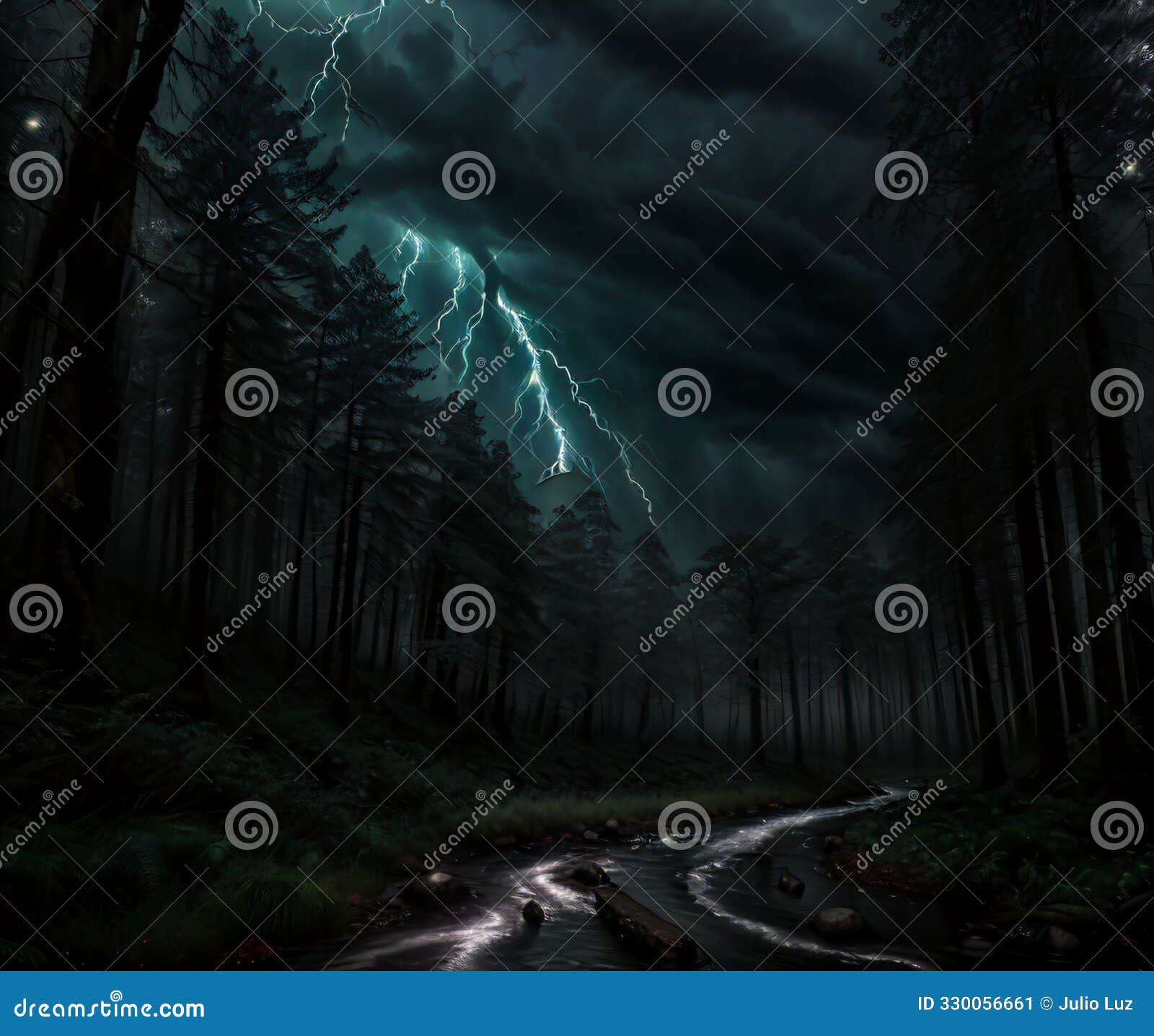 Dark forest storm stock illustration. Illustration of fantasy - 330056661