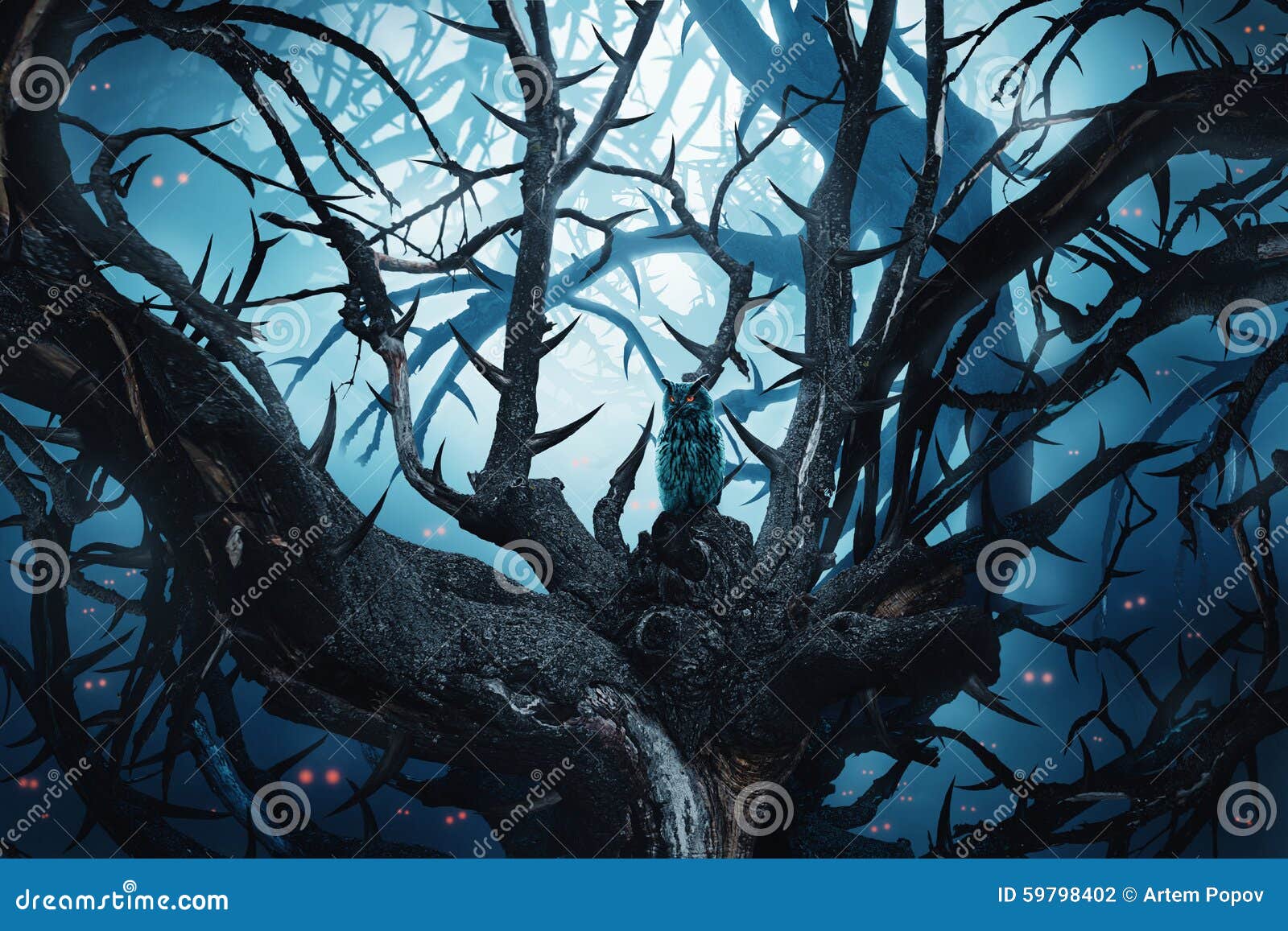 Dark Forest with Thorny Trees and Red Eyes Stock Illustration ...