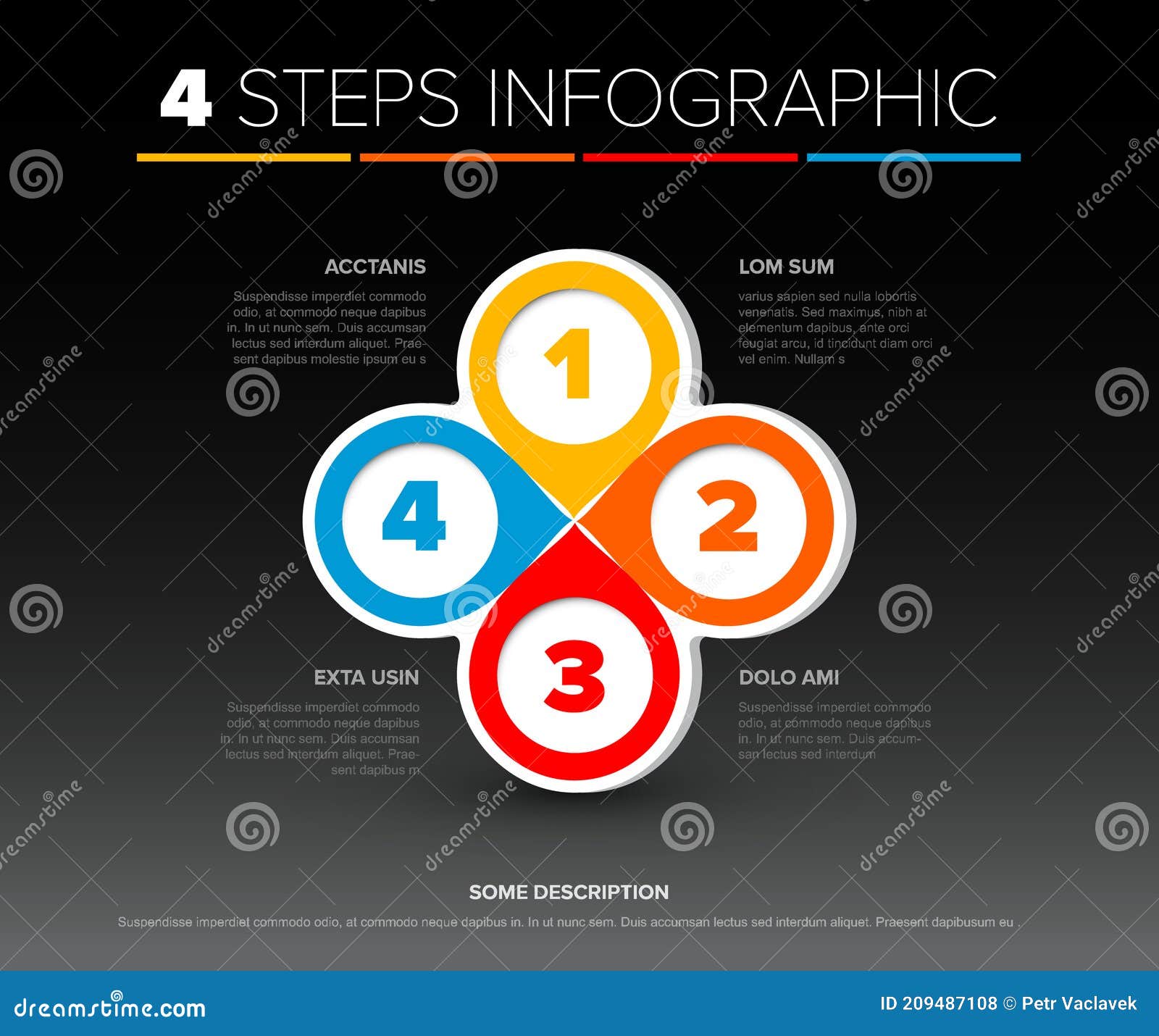 Dark Four Color Circle Pointers Steps Process Infographic Stock Vector ...