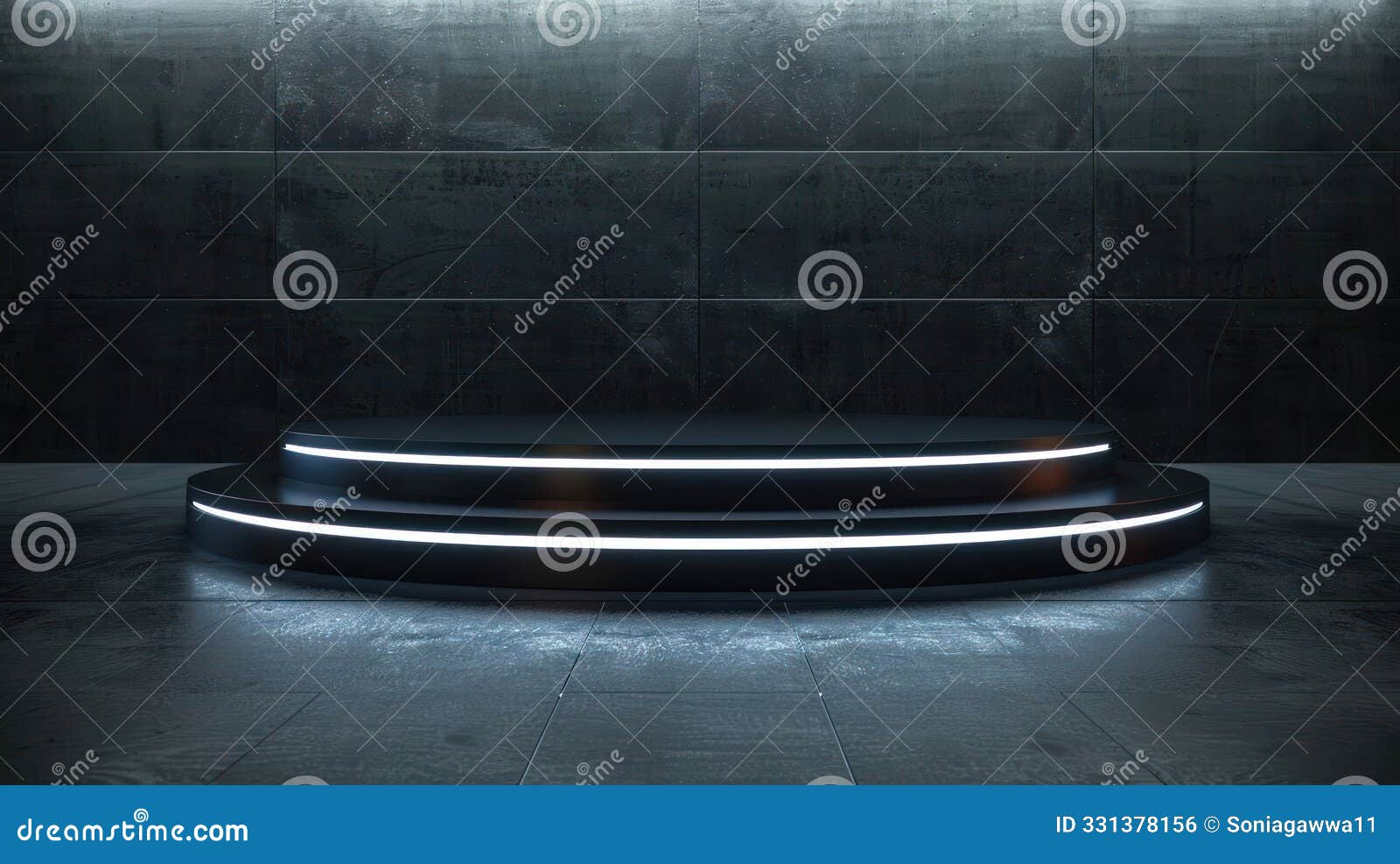 Dark Futuristic Platform with Subtle LED Lighting in Industrial Space ...