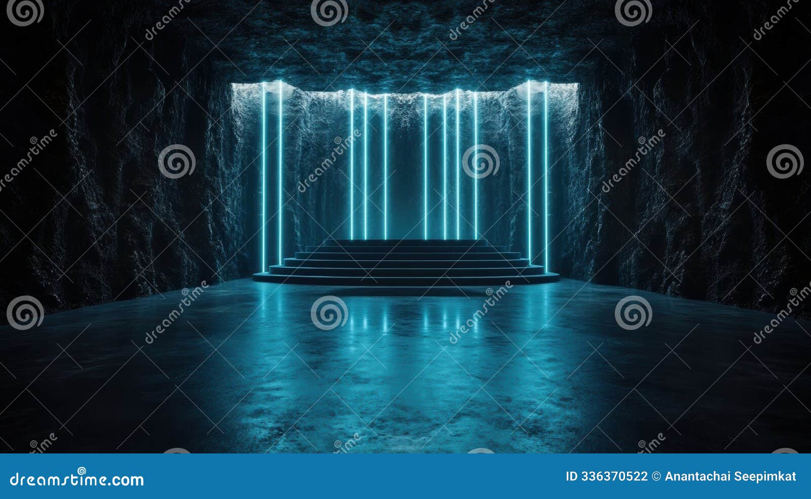 Dark, Futuristic Underground Chamber Featuring a Multi-tiered Platform ...