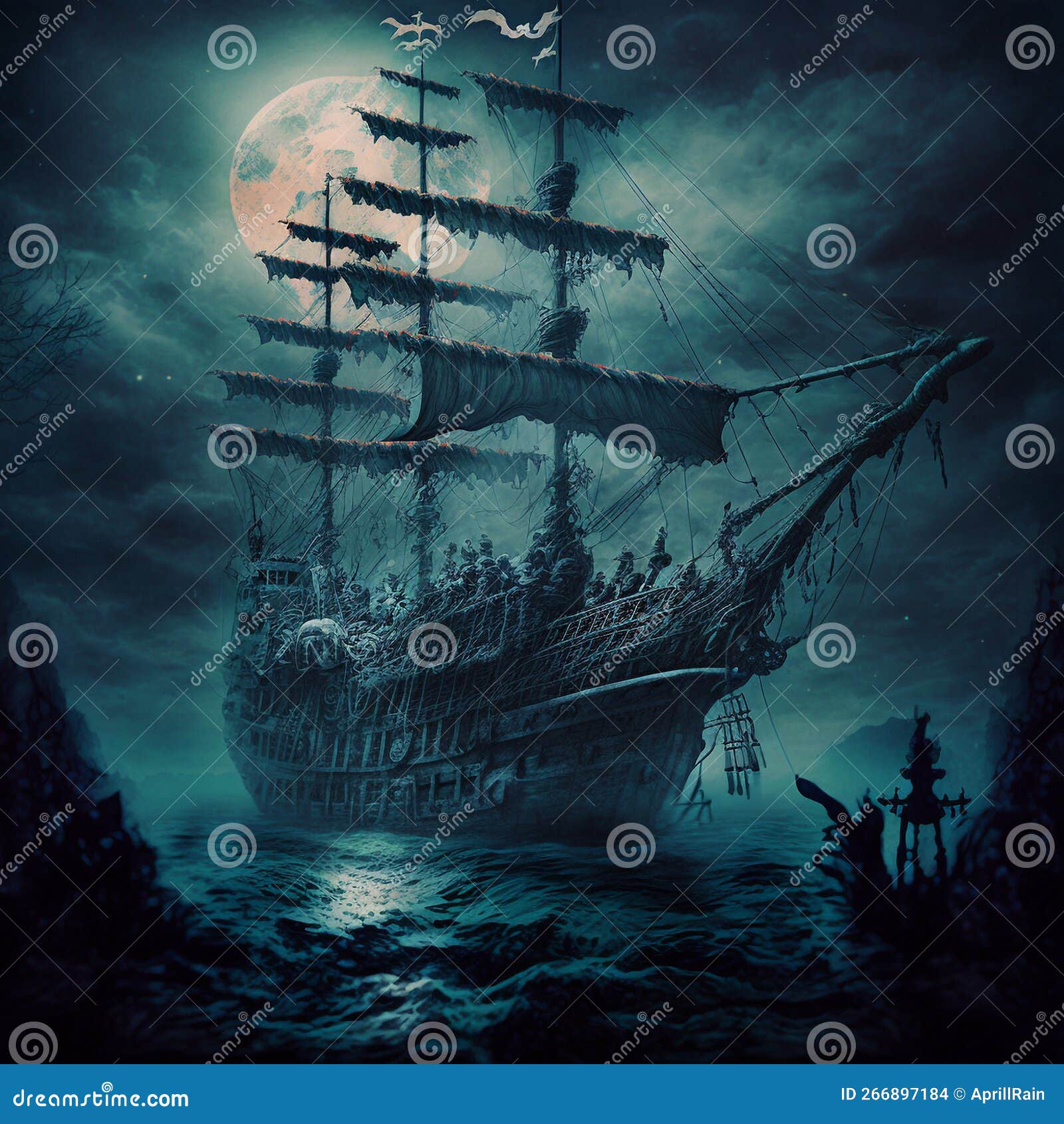 Dark Ghost Ship Illustration in Gothic Style Stock Illustration ...
