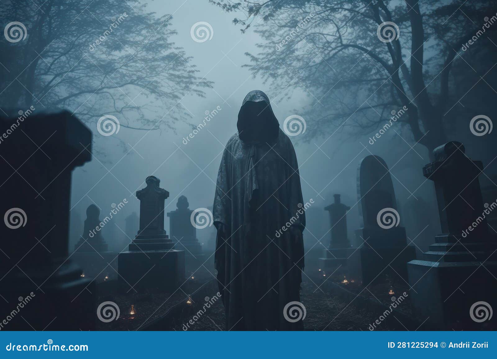 Dark Ghostly Figure Walking in Graveyard at Night Halloween Card ...