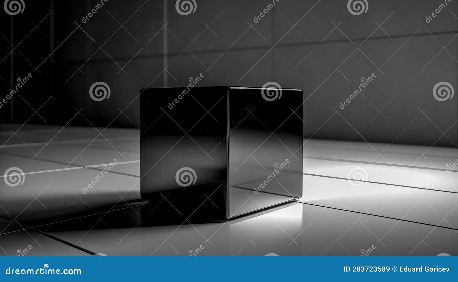 Dark Glass Cube Reflects Light and Creates Geometric Shadows, Made with ...