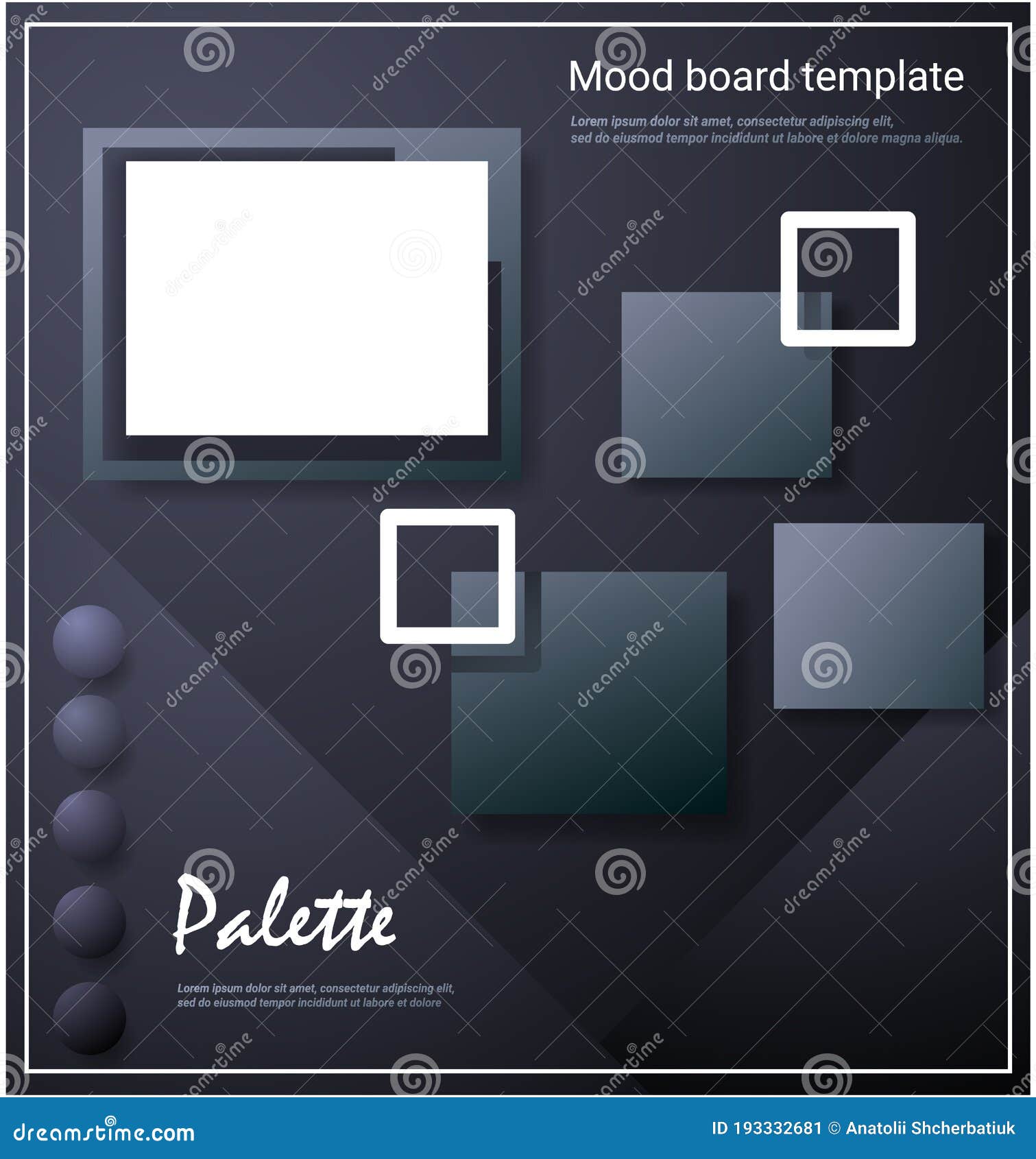 Dark, Glossy Rectangle Spaces Color Mood Board Template Stock Vector ...