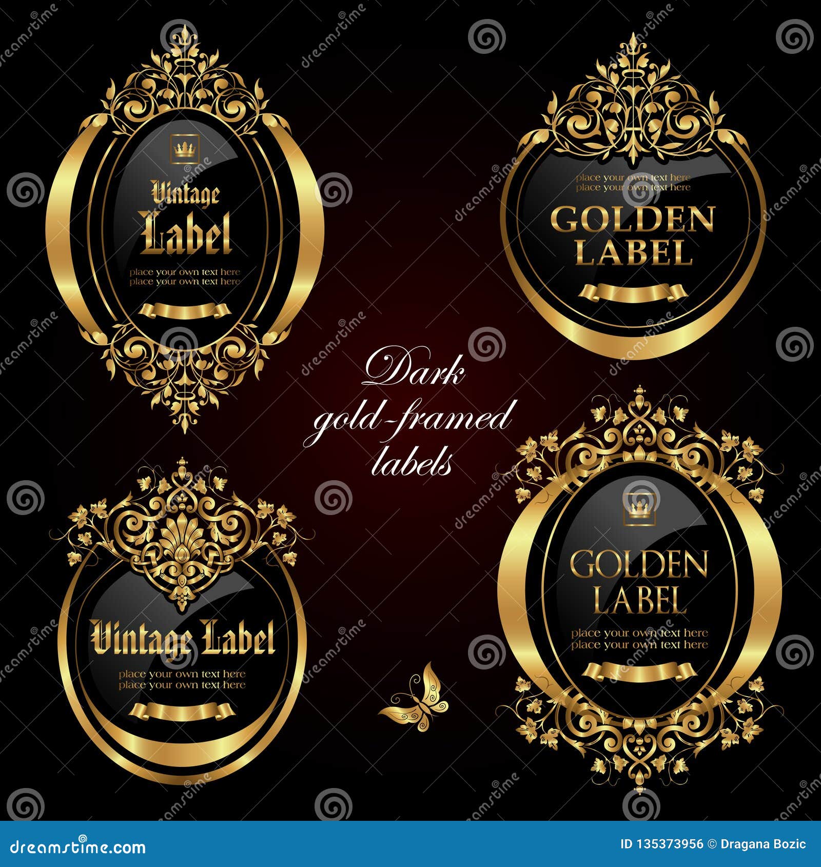Dark Gold-framed and Decorated Labels - Vector Design Stock Vector ...