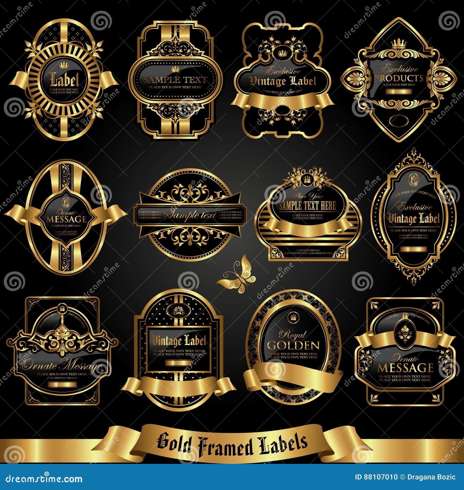 Dark Gold-framed Labels - Vector Set Stock Vector - Illustration of ...