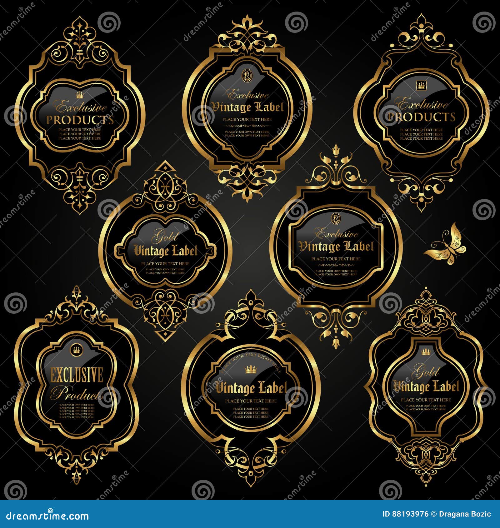 Dark Gold-framed Labels - Vector Set Stock Vector - Illustration of ...