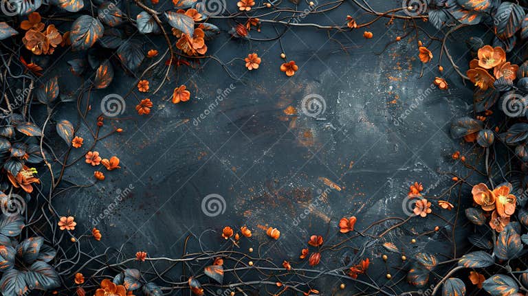 Dark Gothic Background with Dry Branches and Flowers in a Fantasy ...