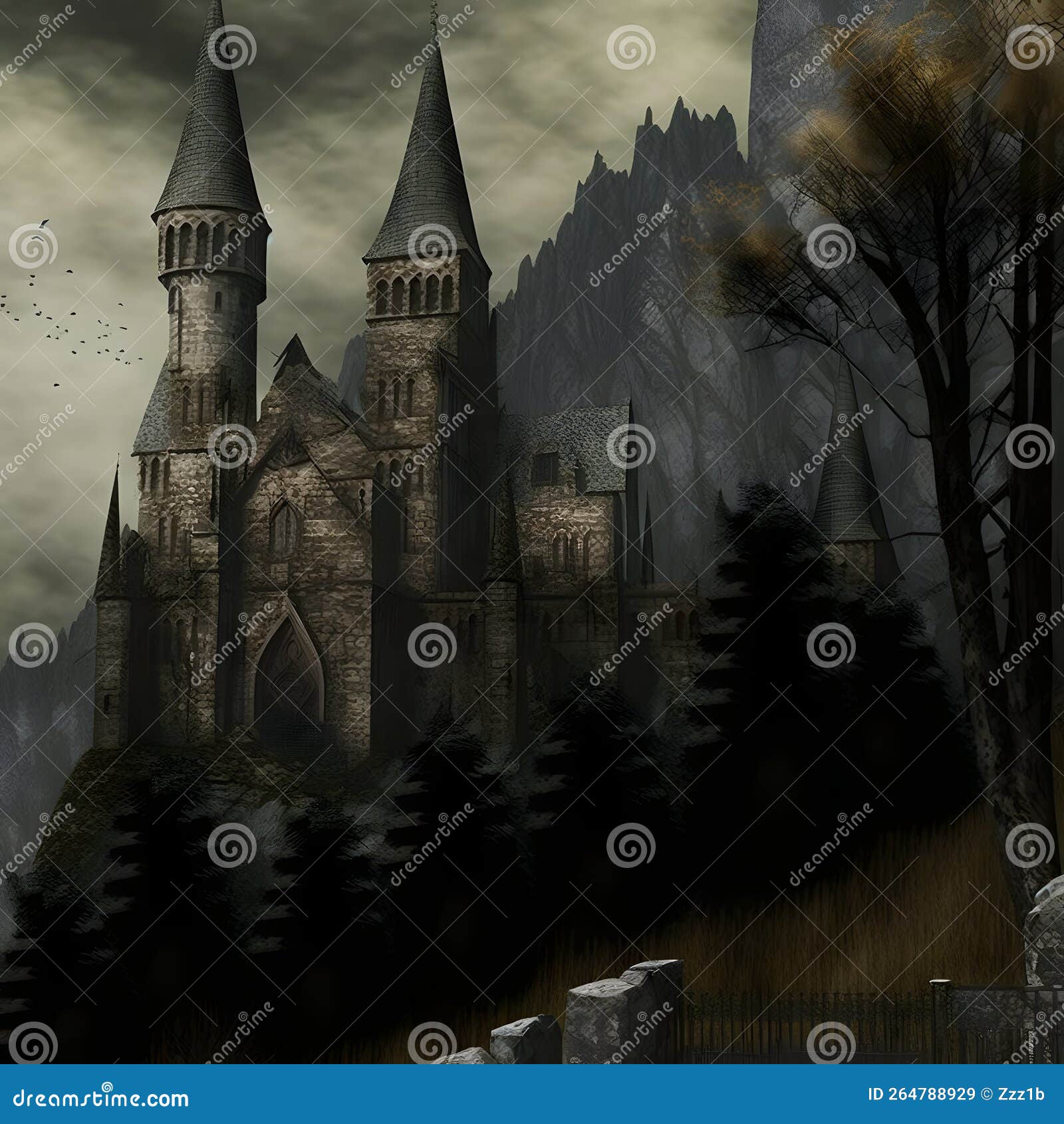Dark Gothic Castle at Overcast Day, Neural Network Generated Art Stock ...
