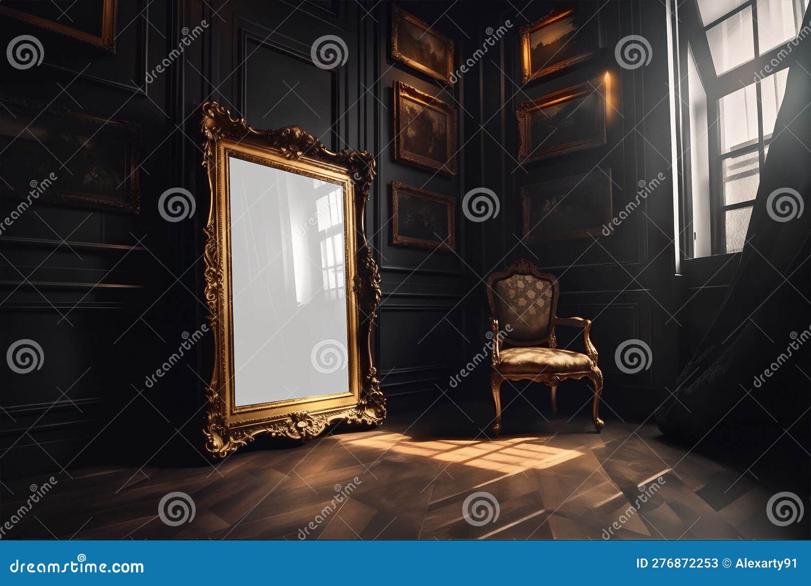 Dark Gothic Vertical Frame Mockup on Wood Floor Stock Illustration ...