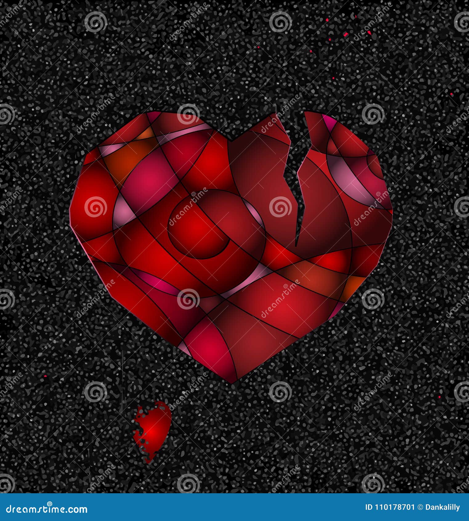 Gray and broken red heart stock vector. Illustration of large - 110178701