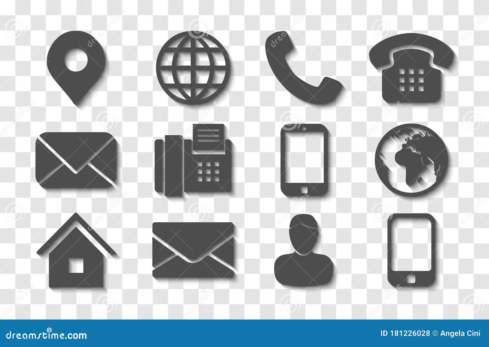 Dark Gray Contact Info Icon Set Shadow Stock Vector - Illustration of ...