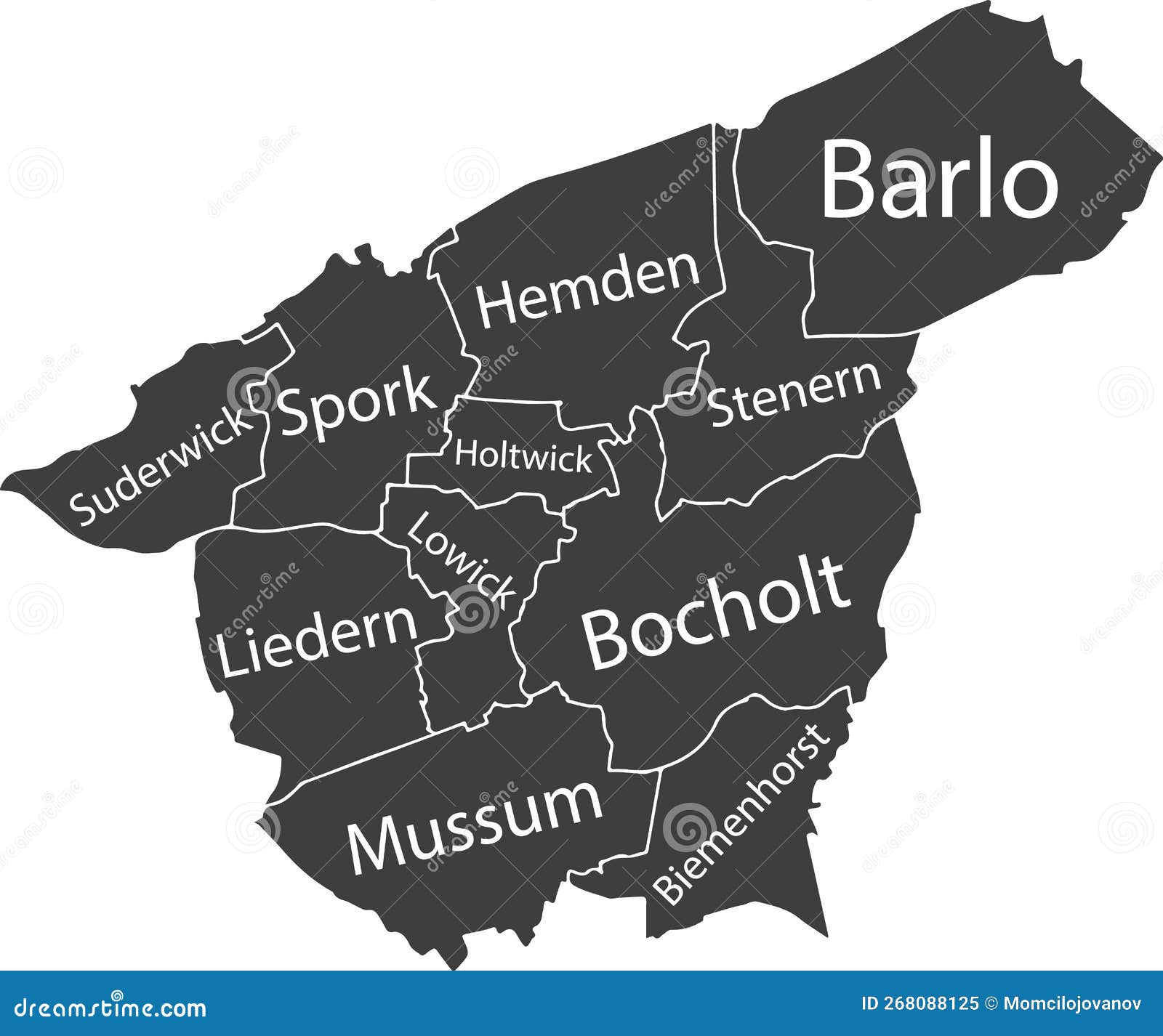 Dark Gray Tagged Districts Map of BOCHOLT, GERMANY Stock Vector ...