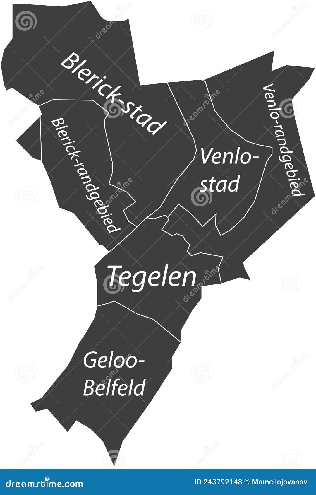 Dark Gray Tagged Districts Map of VENLO, NETHERLANDS Stock Vector ...
