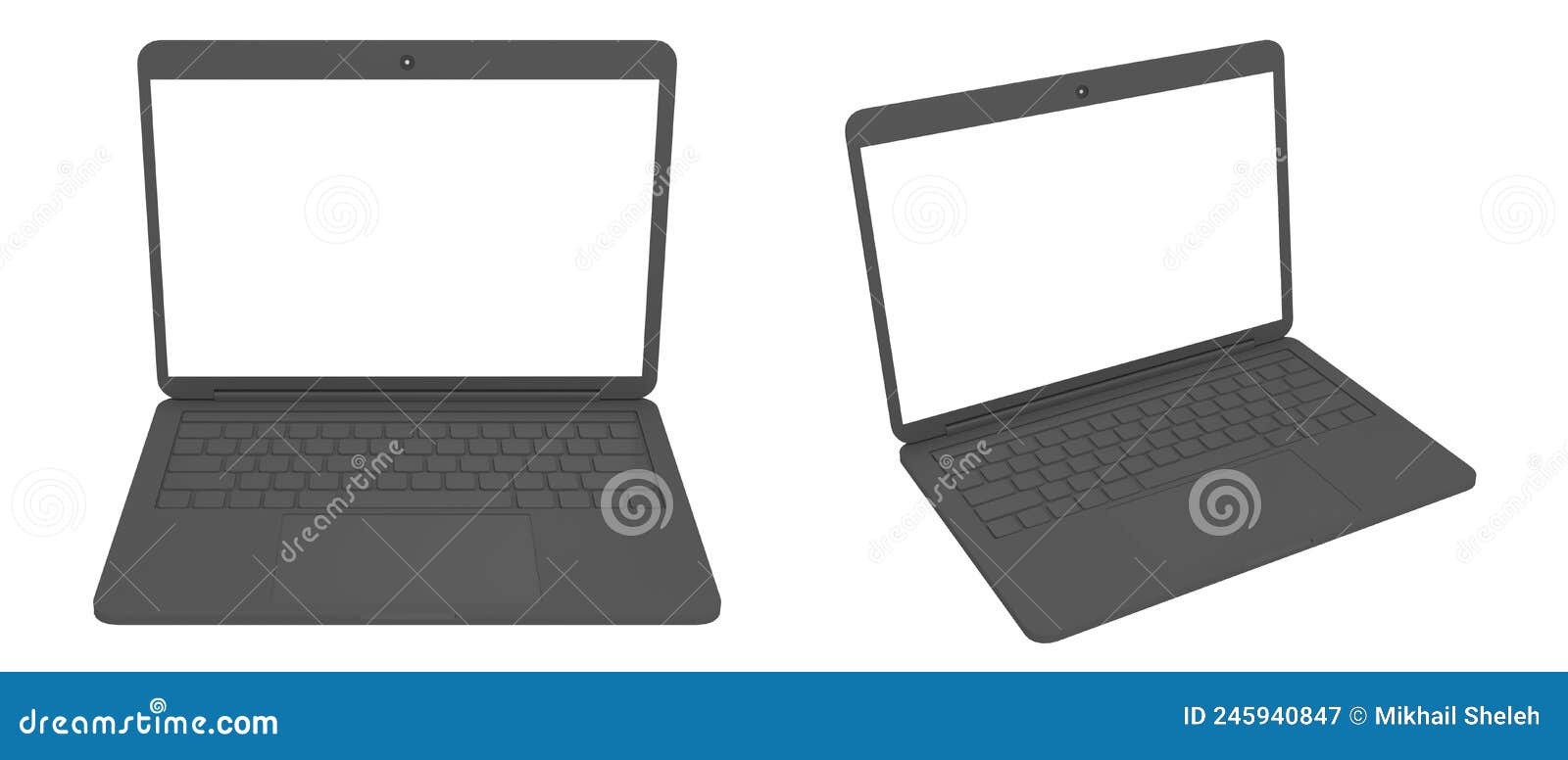 Dark Gray Laptop in Two Angles. Mockup Stock Illustration ...