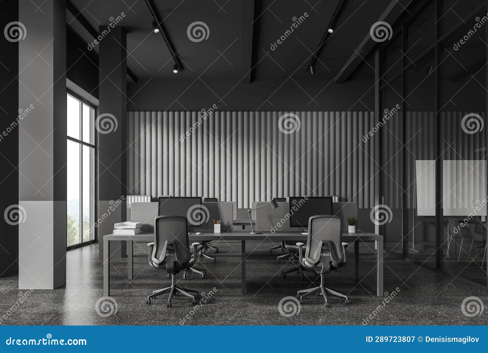 Dark Gray Open Space Office with Columns Stock Illustration ...