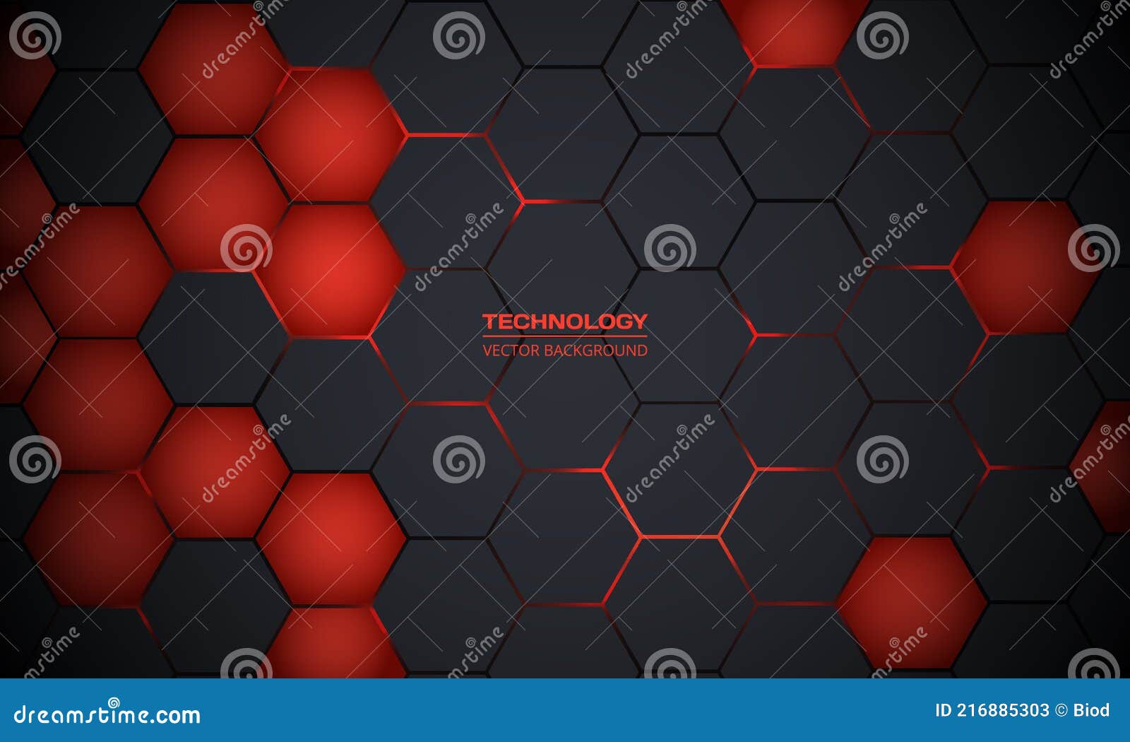 Dark Gray and Red Hexagonal Abstract Technology Background. Stock ...