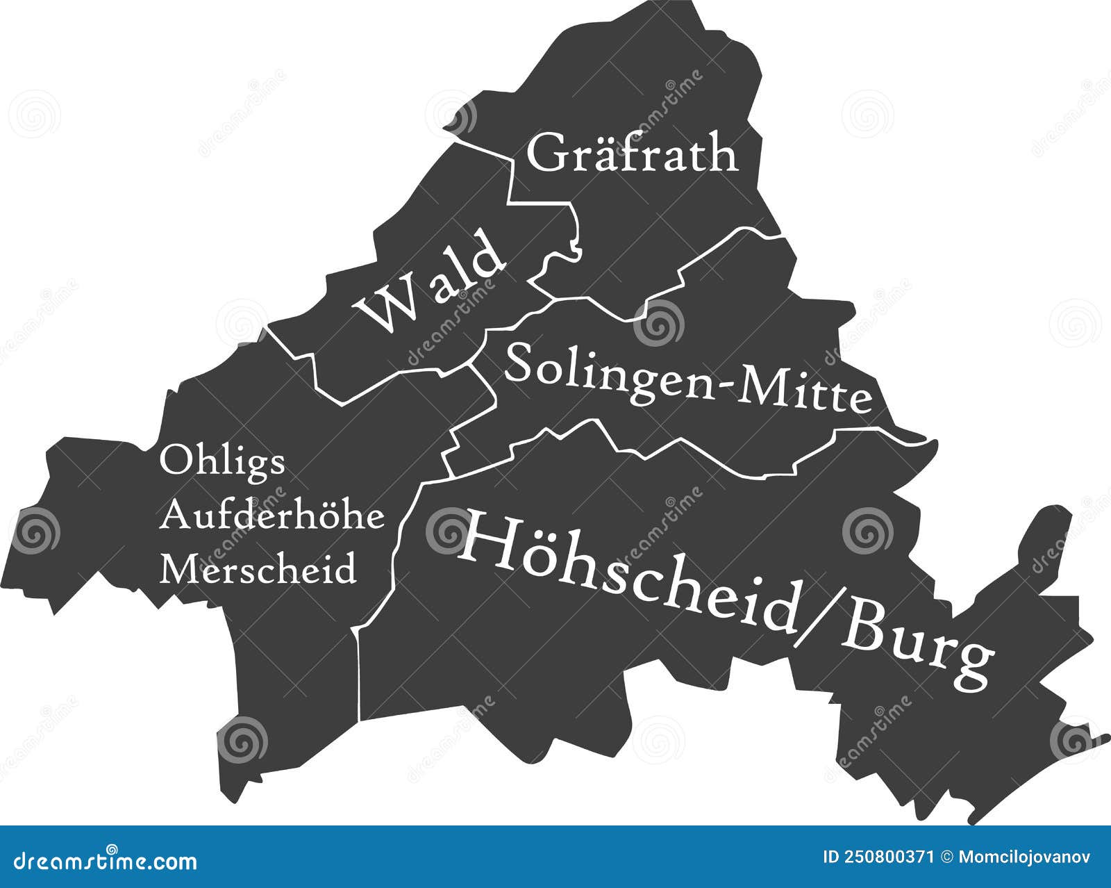 Dark Gray Tagged Districts Map of SOLINGEN, GERMANY Stock Vector ...