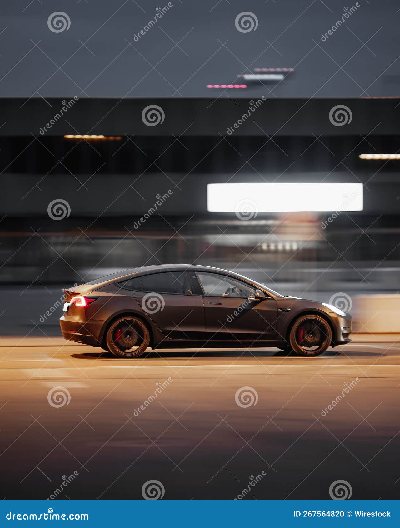 Dark Gray Tesla Model 3 Driving at Night. Editorial Image - Image of ...