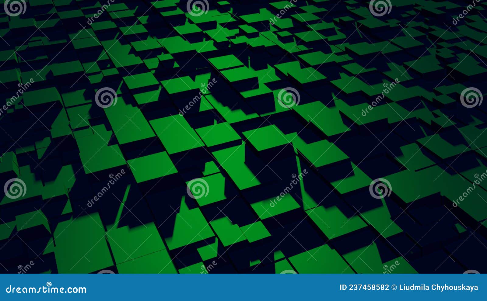 Dark Green Abstraction with Moving Square Elements, Cold Light and ...