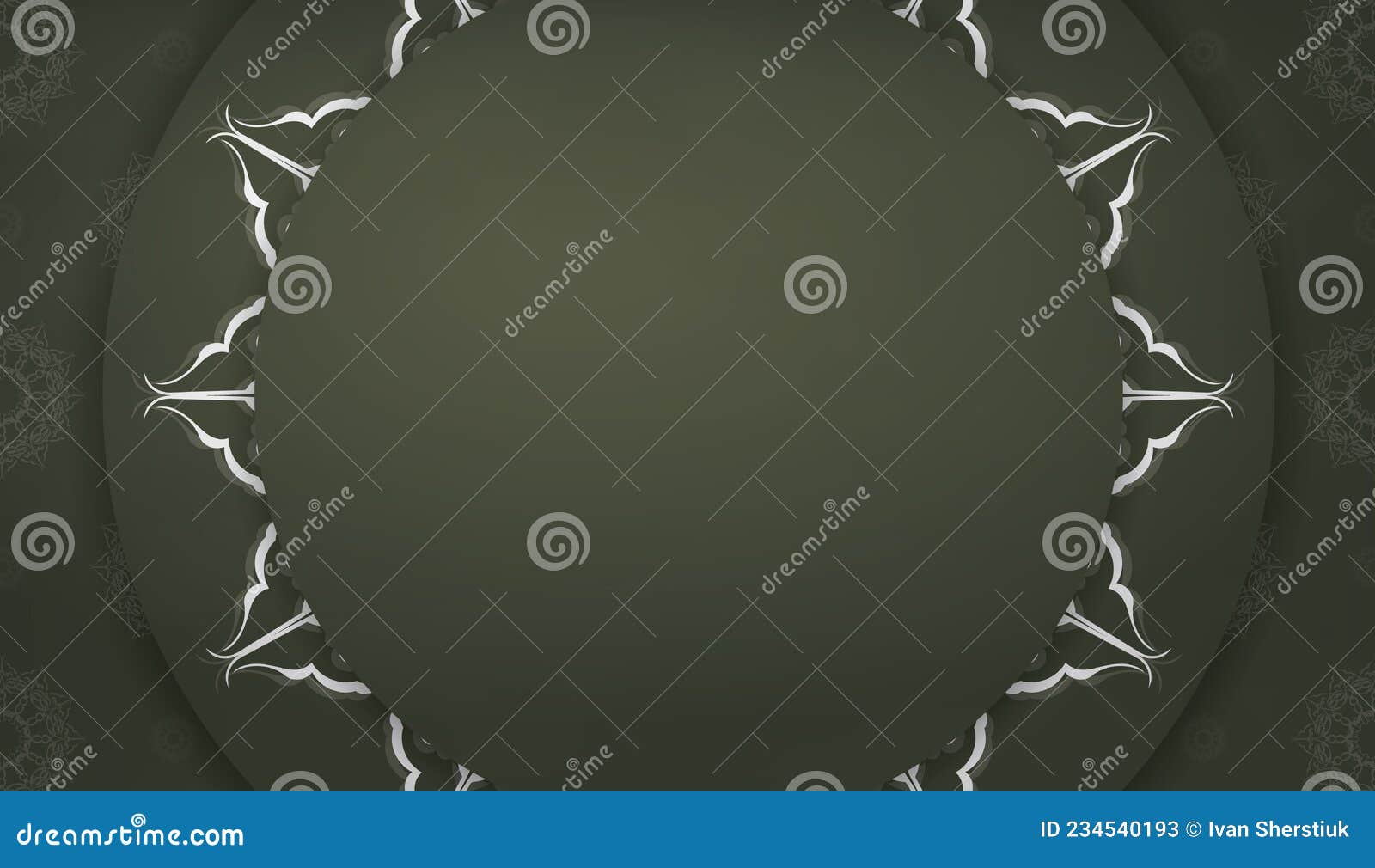 Dark Green Banner Template with Mandala White Pattern for Design Under ...