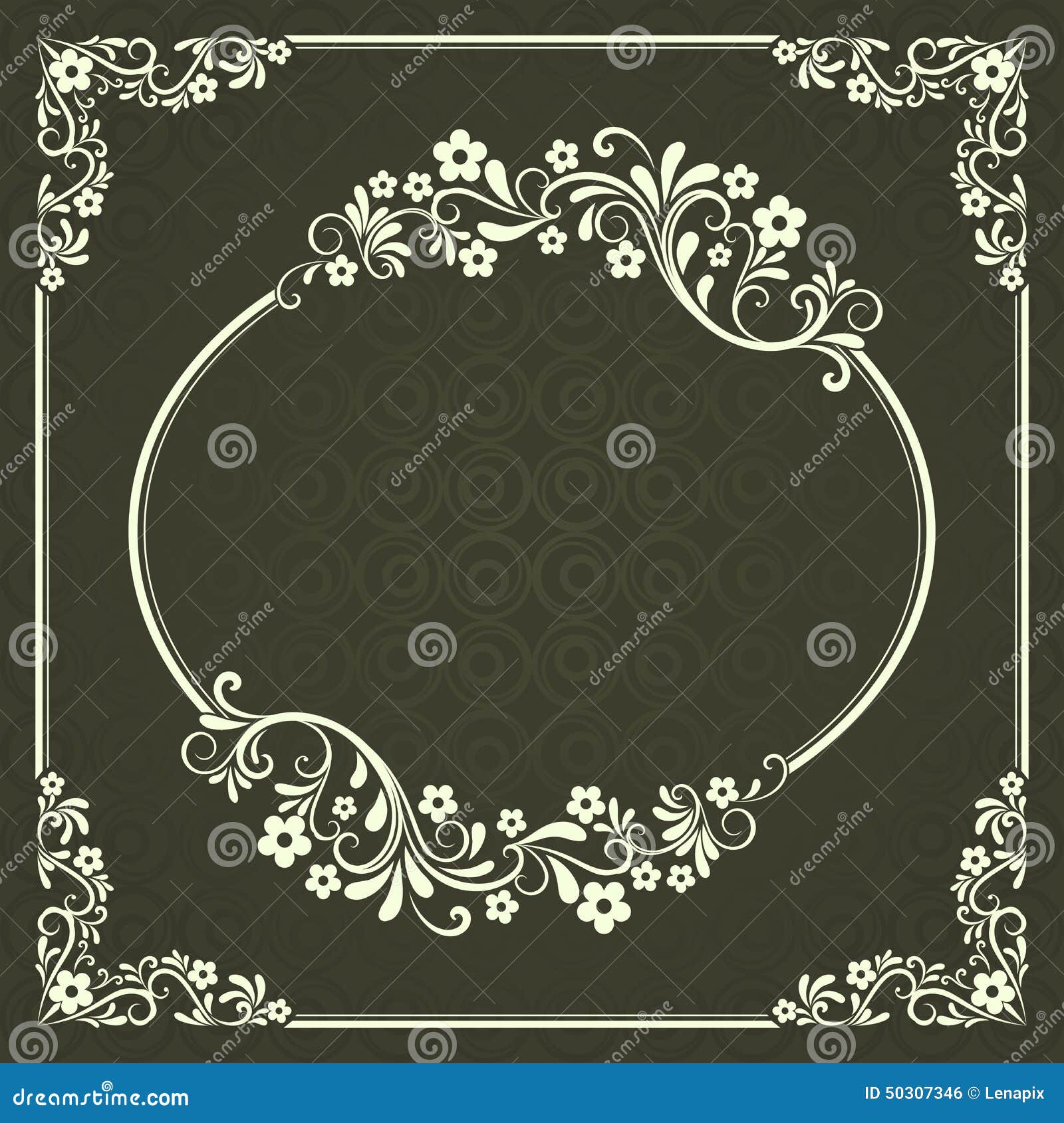 Dark green floral frame stock vector. Illustration of element - 50307346