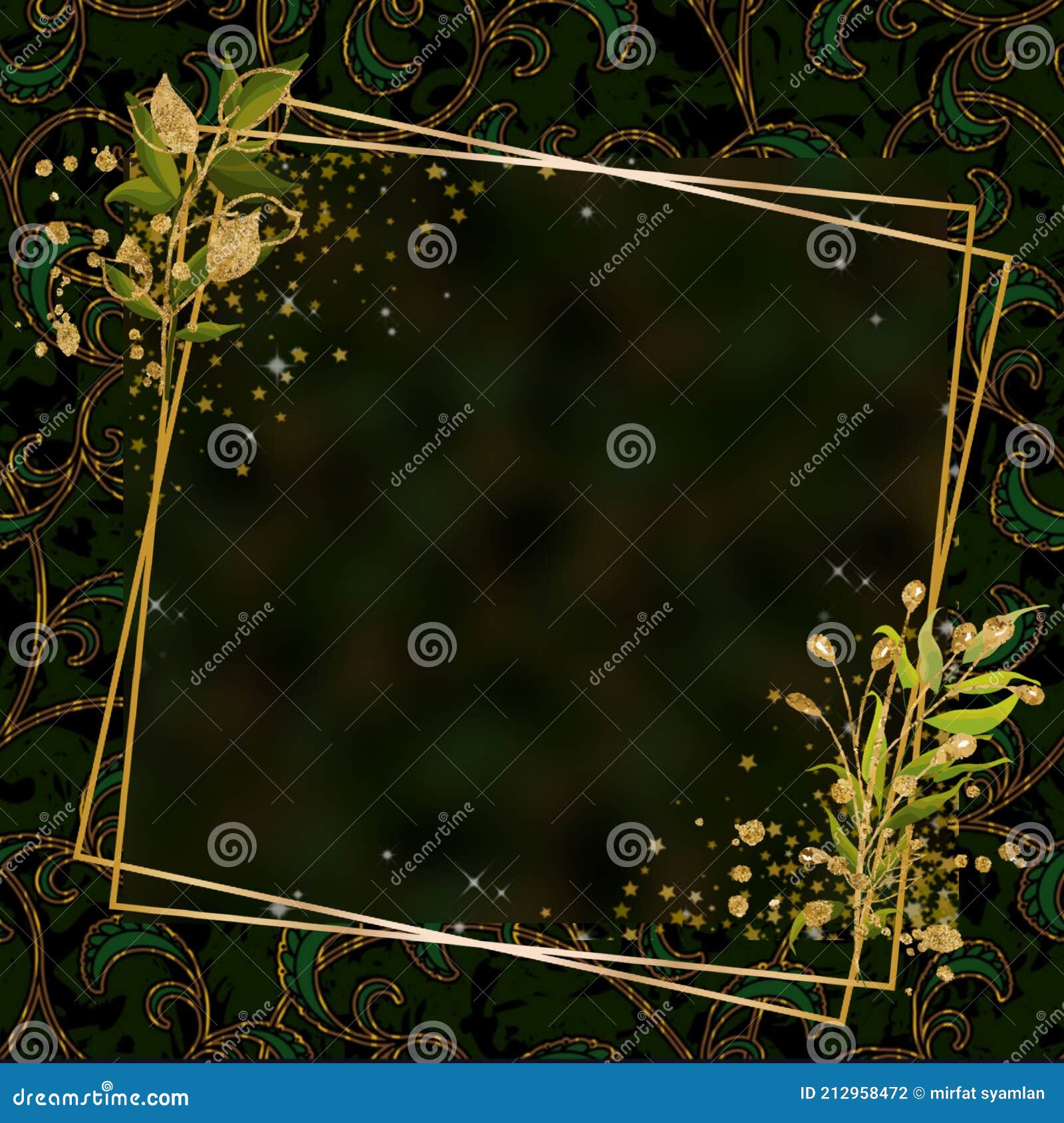 Dark Green and Gold Background with Gold Frame Stock Photo - Image of ...