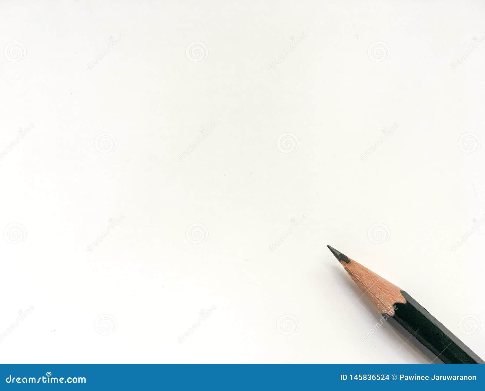 Dark Green Pencil on White Paper and Ready To Write with Copy Space ...