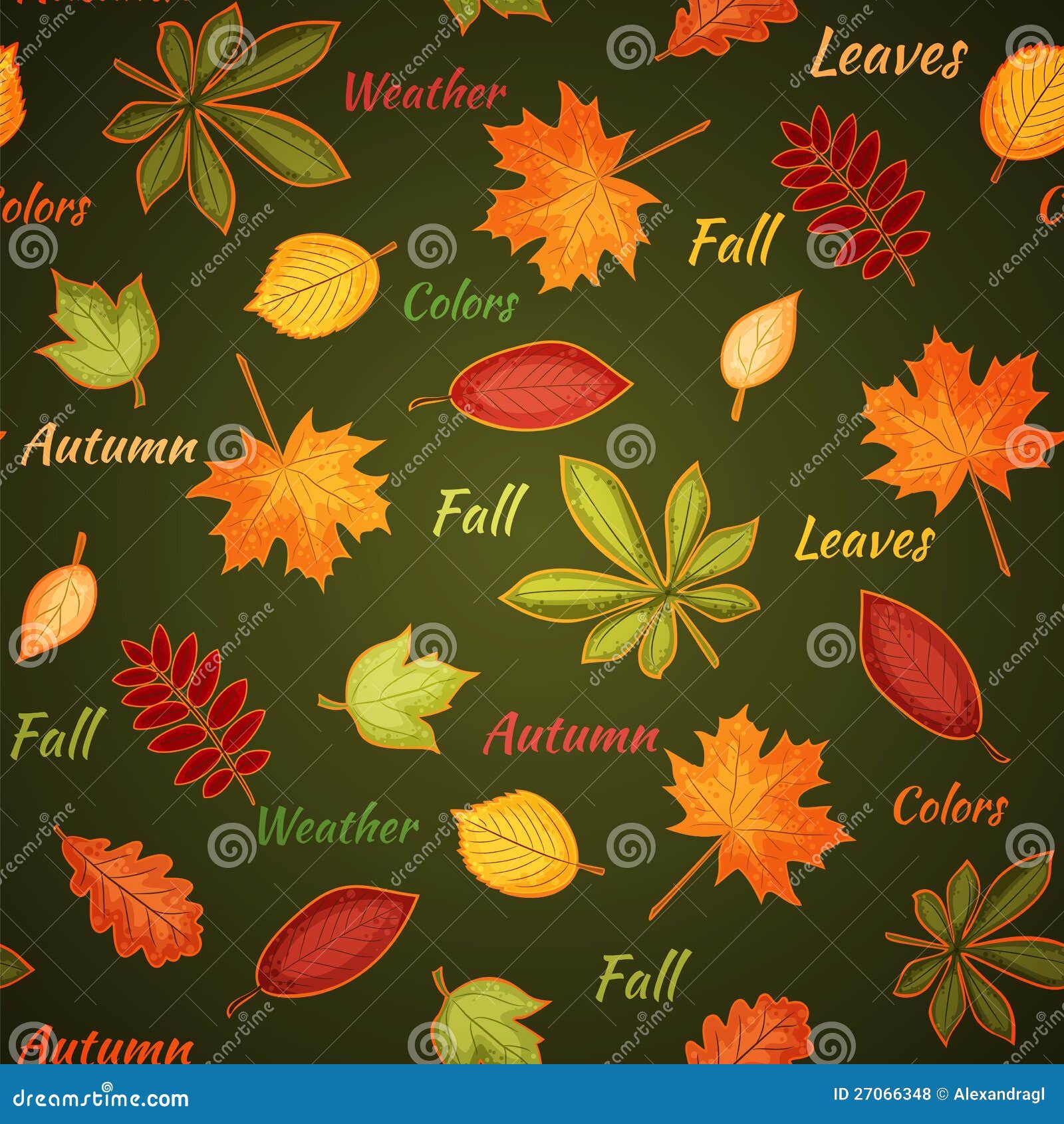 Dark Green Seamless Pattern with Autumn Leaves Stock Vector ...