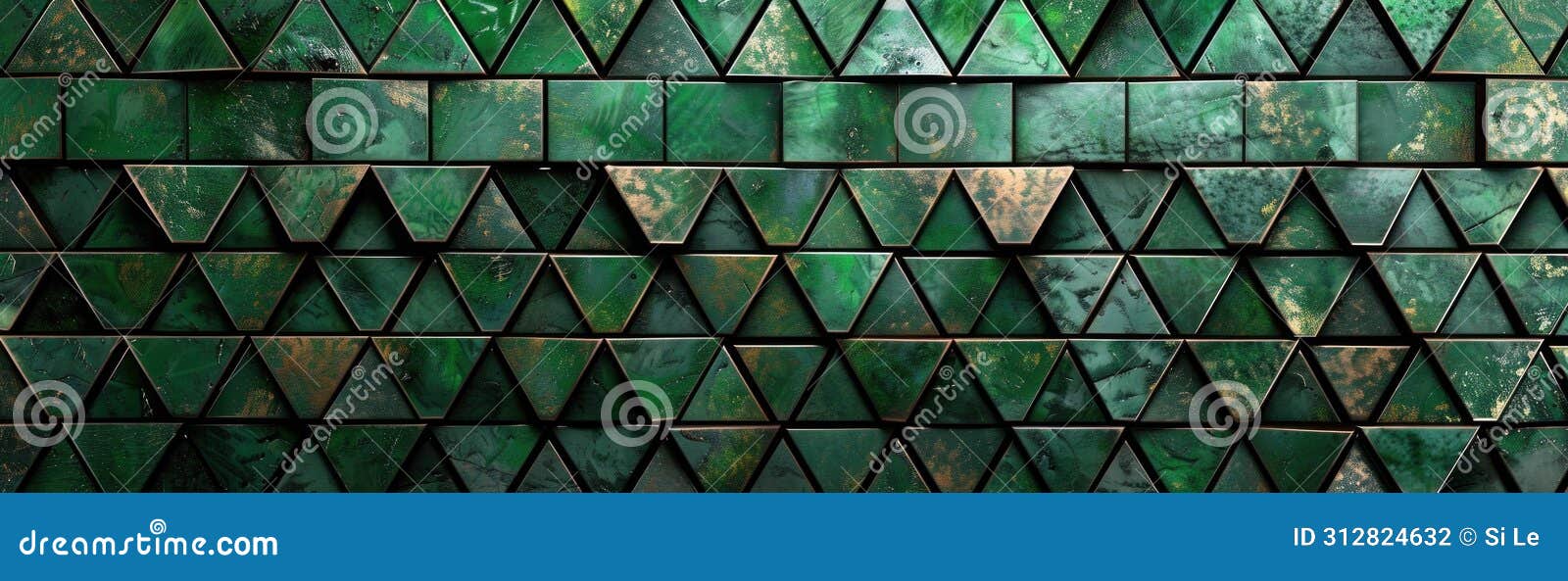 Dark Green Triangular Mosaic Tile Texture with Geometric Fluted ...