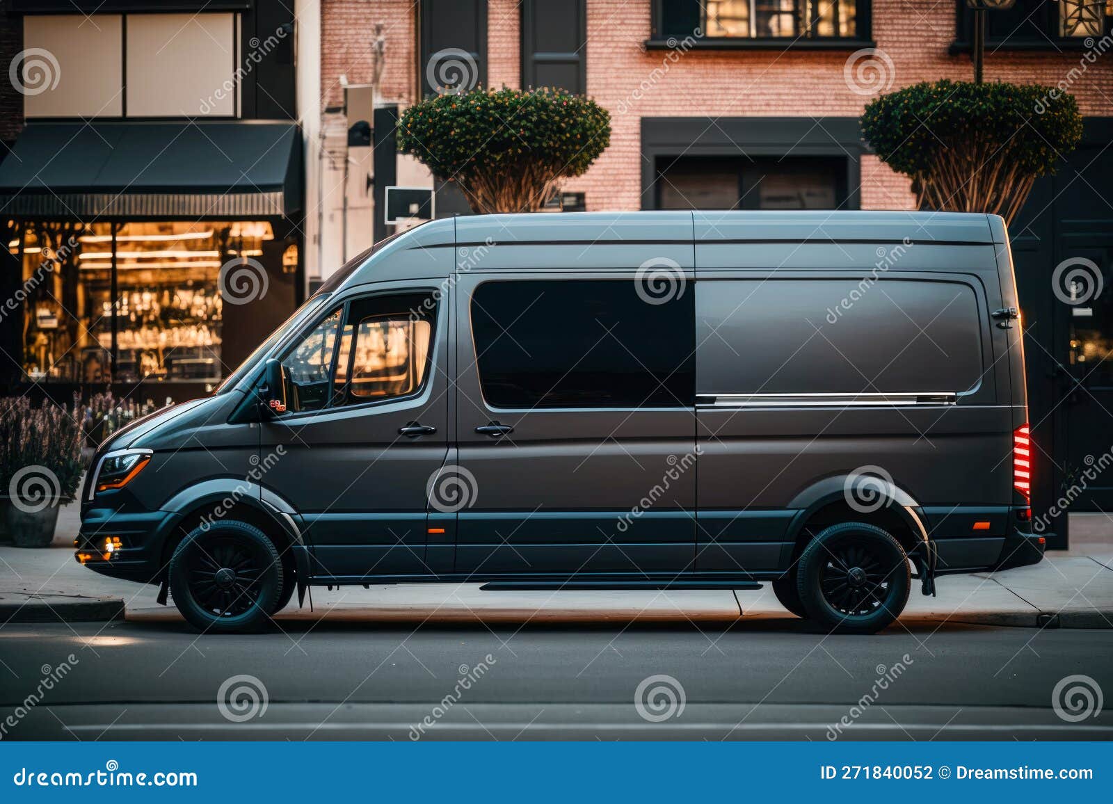 Dark Grey Cargo Van. City Street Background. Side View Stock Photo ...