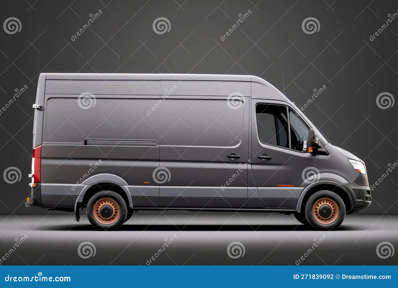 Dark Grey Cargo Van. Isolated on Grey Studio Background. Side View ...