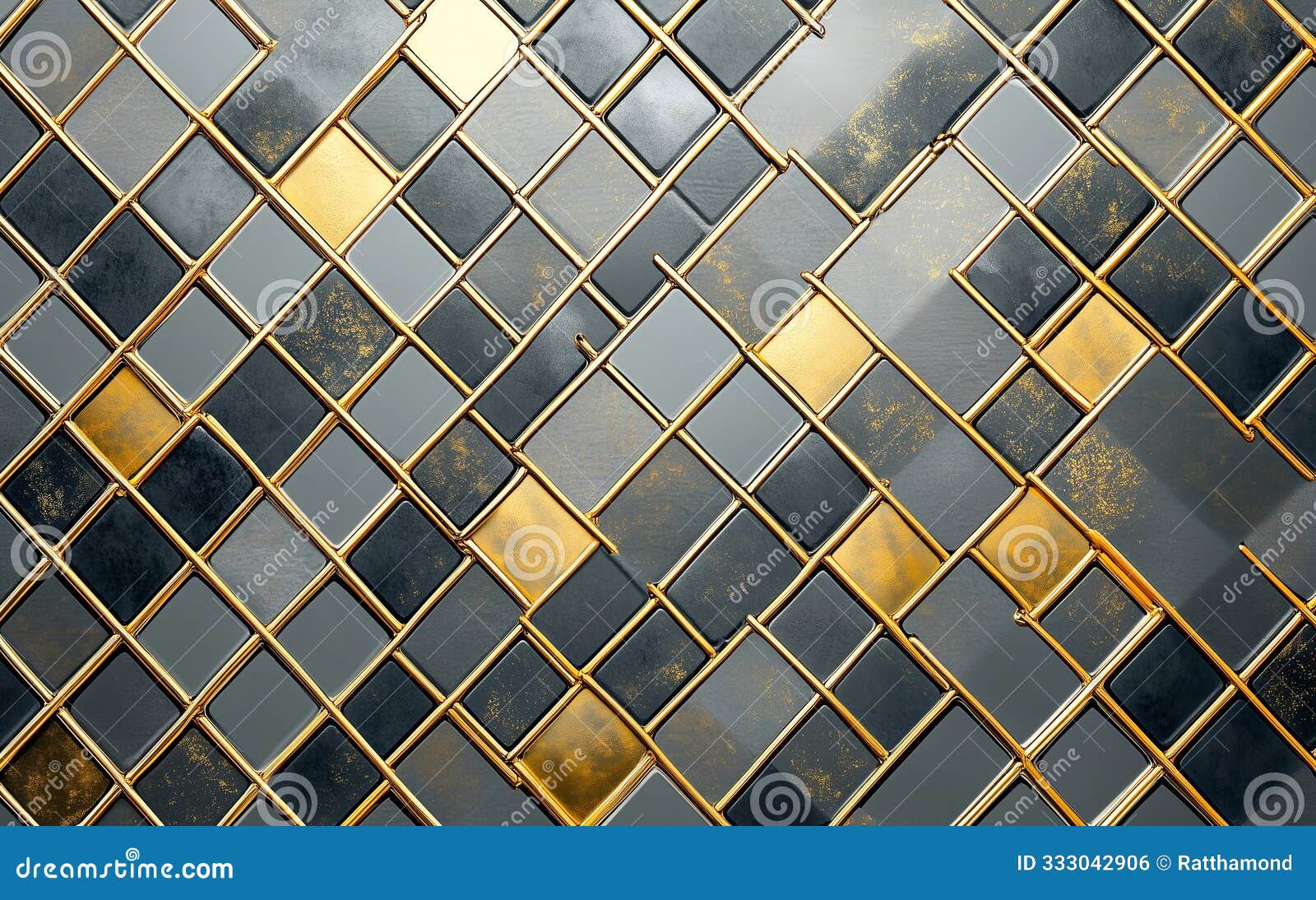 Dark Grey and Gold Metal Tiles Form a Luxurious Diamond Grid Pattern ...
